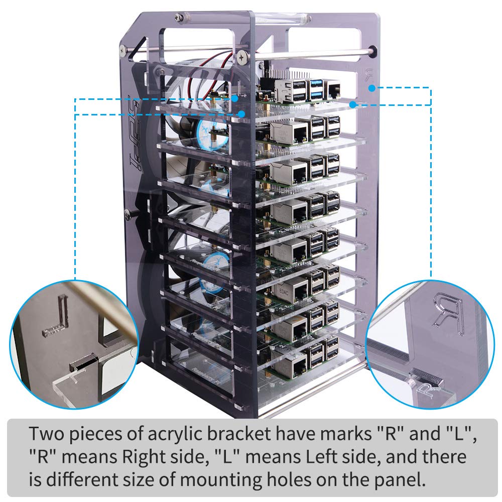 GeeekPi Cluster Case for Raspberry Pi, Pi Rack Case Stackable Case with Cooling Fan 120mm RGB LED 5V Fan for Raspberry Pi 4B/3B+/3B/2B/B+ and Jetson Nano (8-Layers)