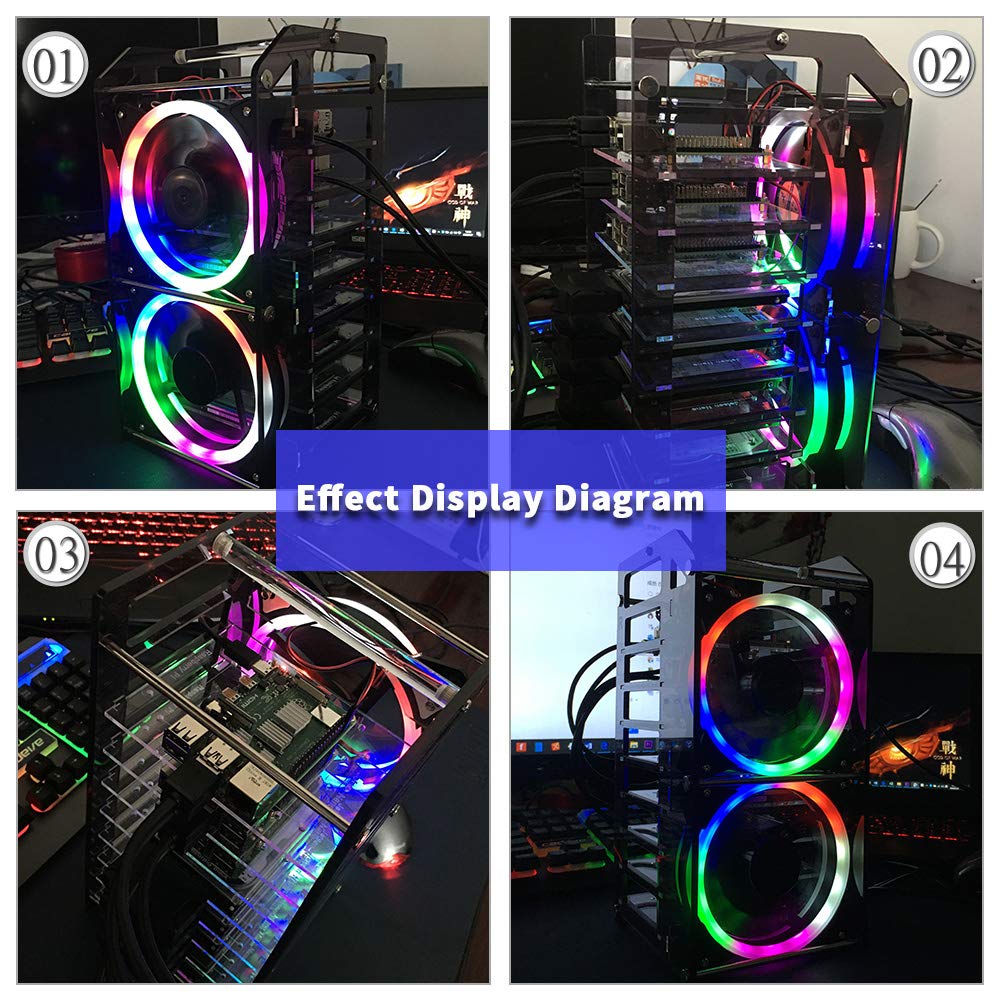 GeeekPi Cluster Case for Raspberry Pi, Pi Rack Case Stackable Case with Cooling Fan 120mm RGB LED 5V Fan for Raspberry Pi 4B/3B+/3B/2B/B+ and Jetson Nano (8-Layers)