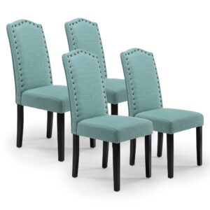 lsspaid dining chairs set of 4, high back fabric upholstered parsons dining room chairs, nail head trim dining chair, teal