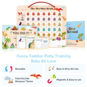 Potty Training Chart for Toddlers,Boys,Girls - Dinosaur Design - Magnetic Sticker Chart, Waterproof Magnetic Potty Training Reward Chart, Certificate, 3 Instruction Steps, 35 Magnetic Stickers (Beige)