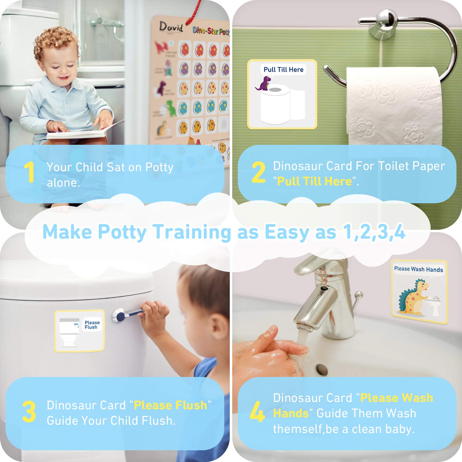 Potty Training Chart for Toddlers,Boys,Girls - Dinosaur Design - Magnetic Sticker Chart, Waterproof Magnetic Potty Training Reward Chart, Certificate, 3 Instruction Steps, 35 Magnetic Stickers (Beige)