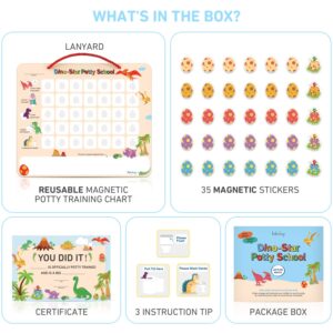 Potty Training Chart for Toddlers,Boys,Girls - Dinosaur Design - Magnetic Sticker Chart, Waterproof Magnetic Potty Training Reward Chart, Certificate, 3 Instruction Steps, 35 Magnetic Stickers (Beige)