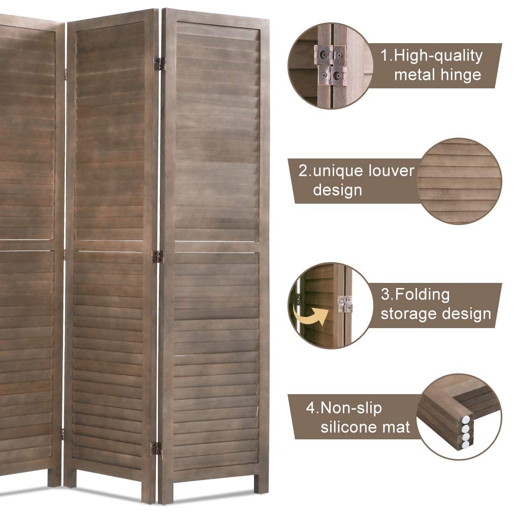 4 Panel Wood Room Divider 5.75 Ft Tall Privacy Wall Divider 68.9" x 15.75" Each Panel Folding Wood Screen for Home Office Bedroom Restaurant （Brown）