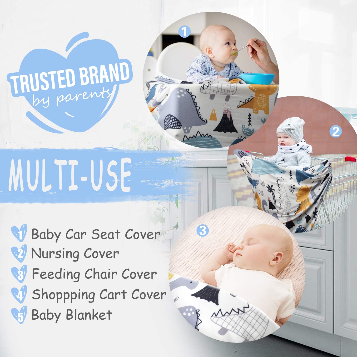 Nursing Cover Breastfeeding Cover, Stretchy Car Seat Cover for Babies, Soft Breathable Infant Carseat Canopy, Shopping Cart/High Chair/Stroller Covers