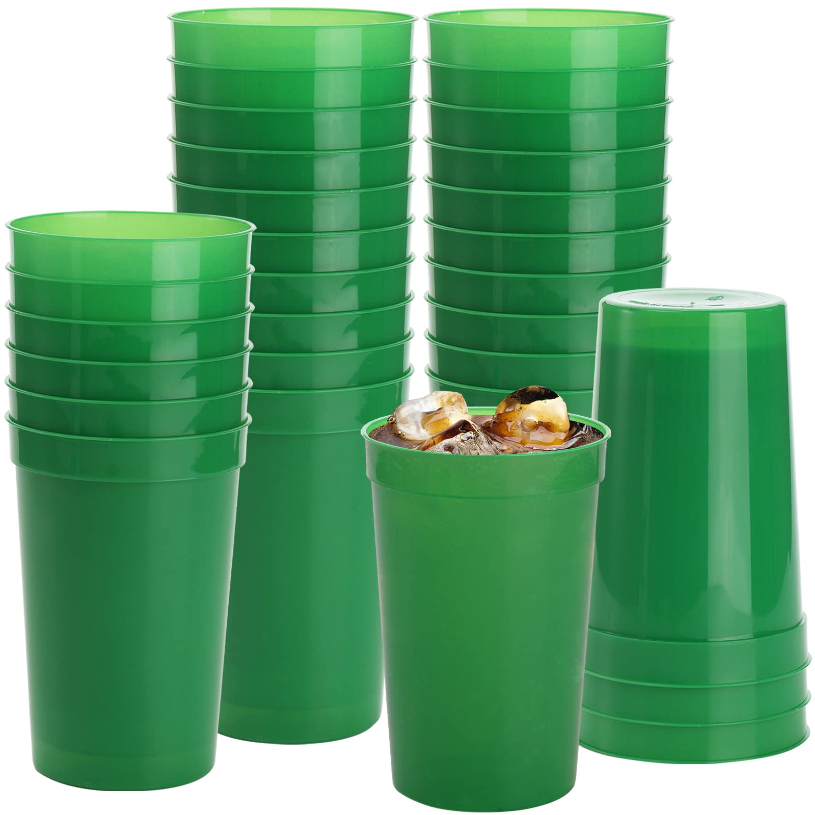 Fasmov 30 Pack 16 oz. Plastic Cups Plastic Tumblers Blank Reusable Drink Tumblers for Parties, Events, Marketing, Weddings, Green