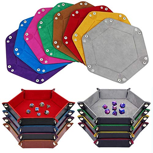 K.T. Fancy Dice Tray 8 Pieces Folding D&D Dice Tray Dice Holder Storage Box for Dice Rolling Tray PU Leather and Velvet.