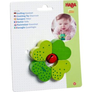 HABA Shamrock Wooden Baby Toy with Metal Bell (Made in Germany)