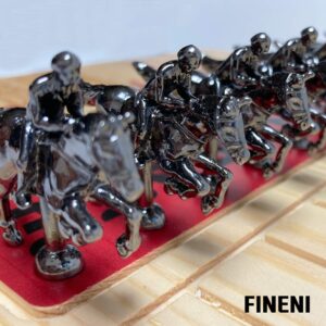 FINENI Horse Racing Board Game with Luxurious Durable Metal Horses, 11 Pieces, Black, Real Pine Wood Horseracing Game Board, Dice and Cards