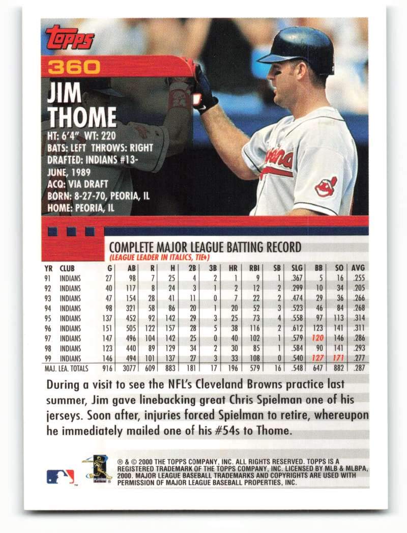 2000 Topps #360 Jim Thome NM-MT Cleveland Indians Baseball