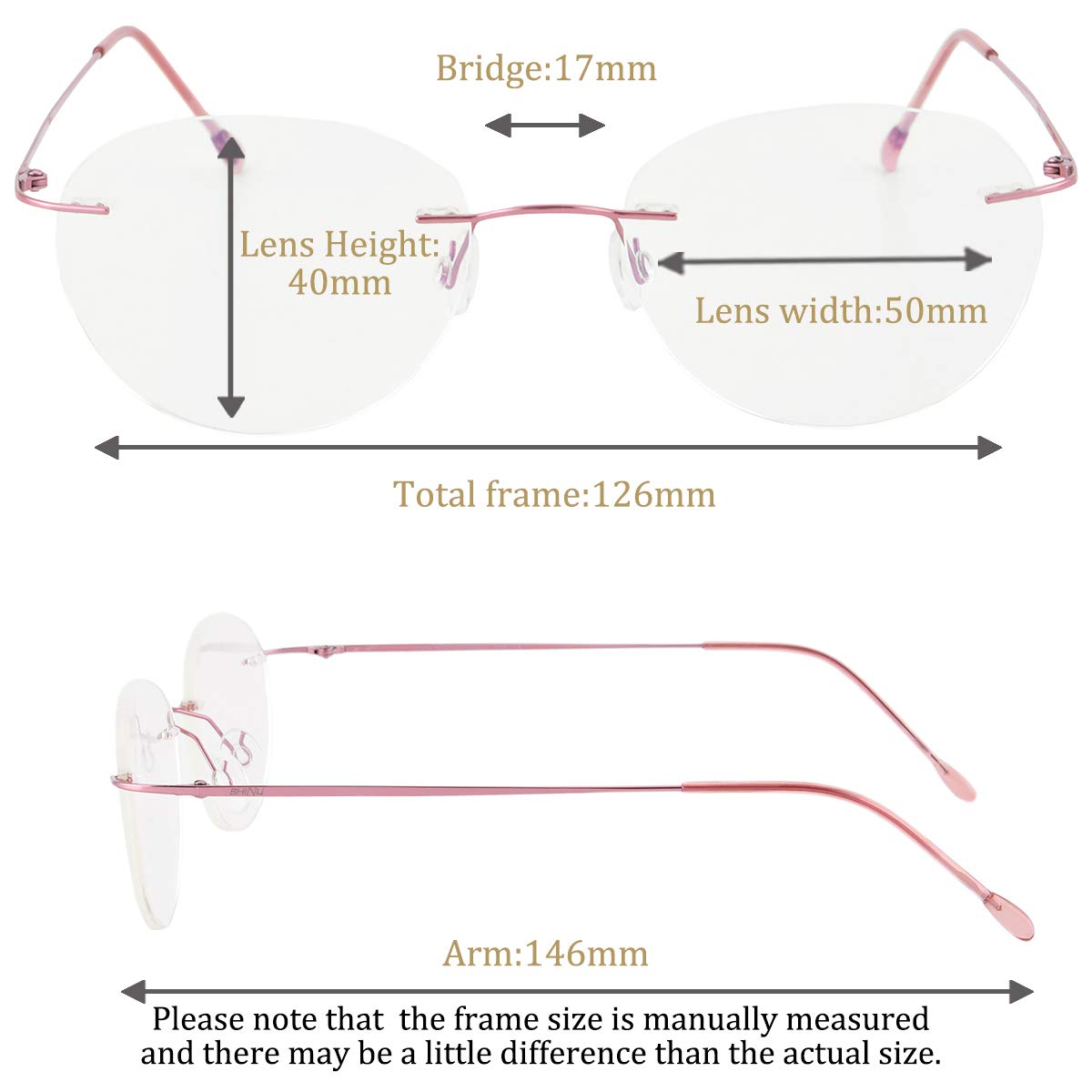 SHINU Titanium Blue Light Blocking Computer Glasses Rimless Frame-JATT1022(C3,CR39-0)