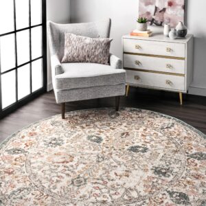 nuloom lenore vintage floral area rug - 7-round area rug transitional beige/multicolor rugs for living room, bedroom, dining room, hallway, kitchen