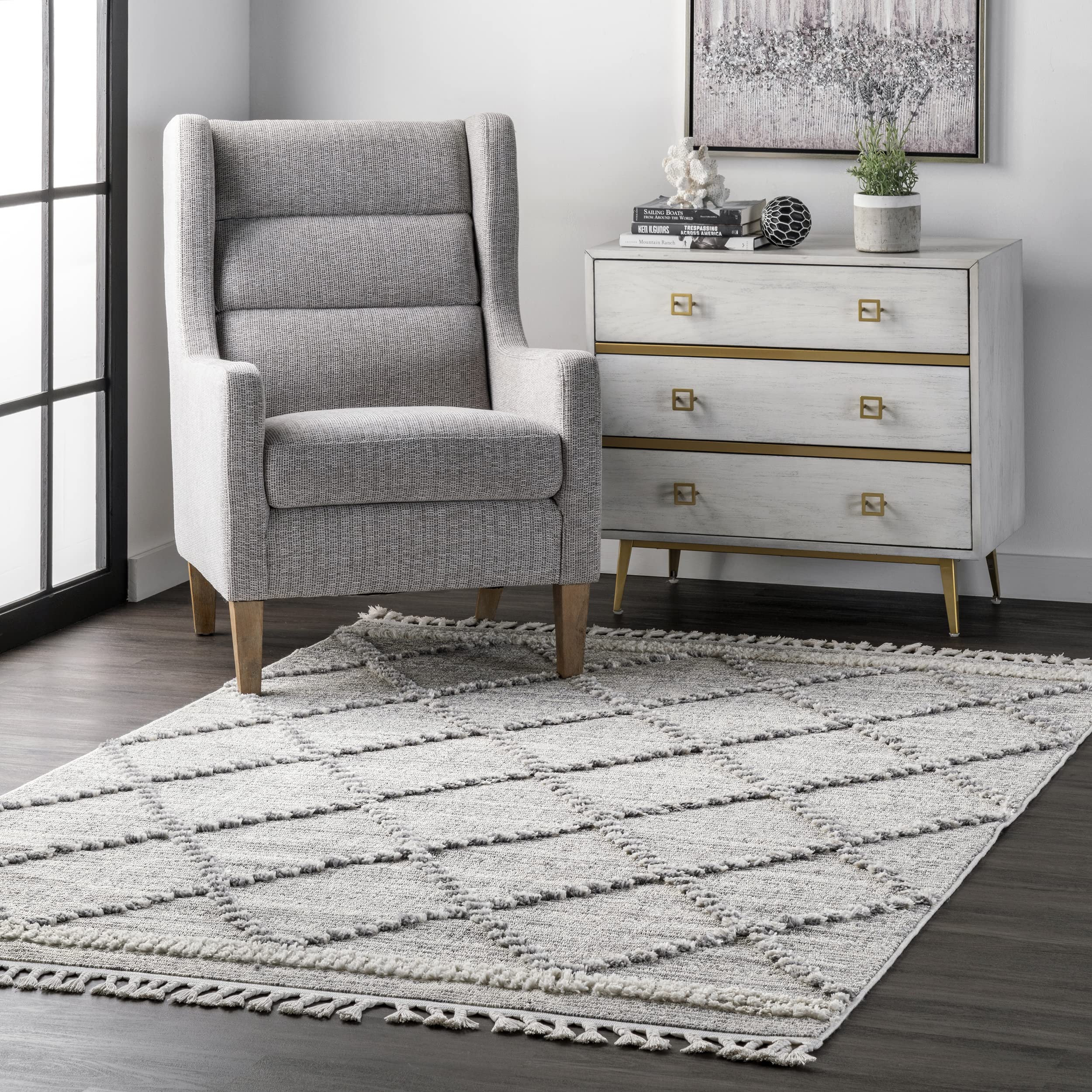 nuLOOM Skylar Geometric Trellis Tassel Area Rug, 7x9, Beige