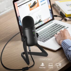 FIFINE USB Podcast Microphone for Recording Streaming, Condenser Computer Gaming Mic for PC Mac PS4. Headphone Output&Volume Control, Mic Gain Control, Mute Button for Vocal, YouTube. (K678)