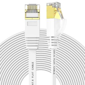 ercielook ethernet cable 200 ft high speed, cat 6 flat internet cable with rj45 connectors, long lan cable with clips & straps - white 60 m