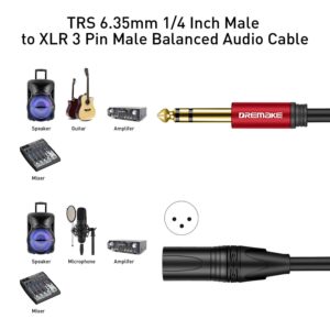 DREMAKE 40 Foot TRS Stereo 6.35mm 1/4 Inch to XLR Balanced Mic Cable Male to Male Audio Patch Cord for Speakers, Amplifier