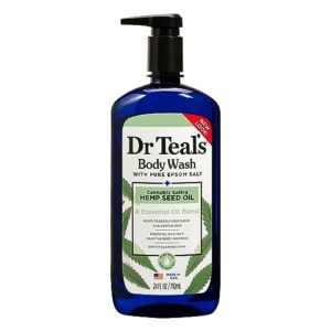 dr. teal's cannabis sativa hemp seed oil body wash (1 bottle, 24 fl oz) - shea butter, aloe vera & vitamin e essential oils blend nourishes & rejuvenates skin, calms the mind & relaxes the senses