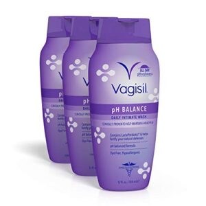 vagisil feminine wash for intimate area hygiene, ph balance, gynecologist tested, hypoallergenic, 12 oz, (pack of 3)