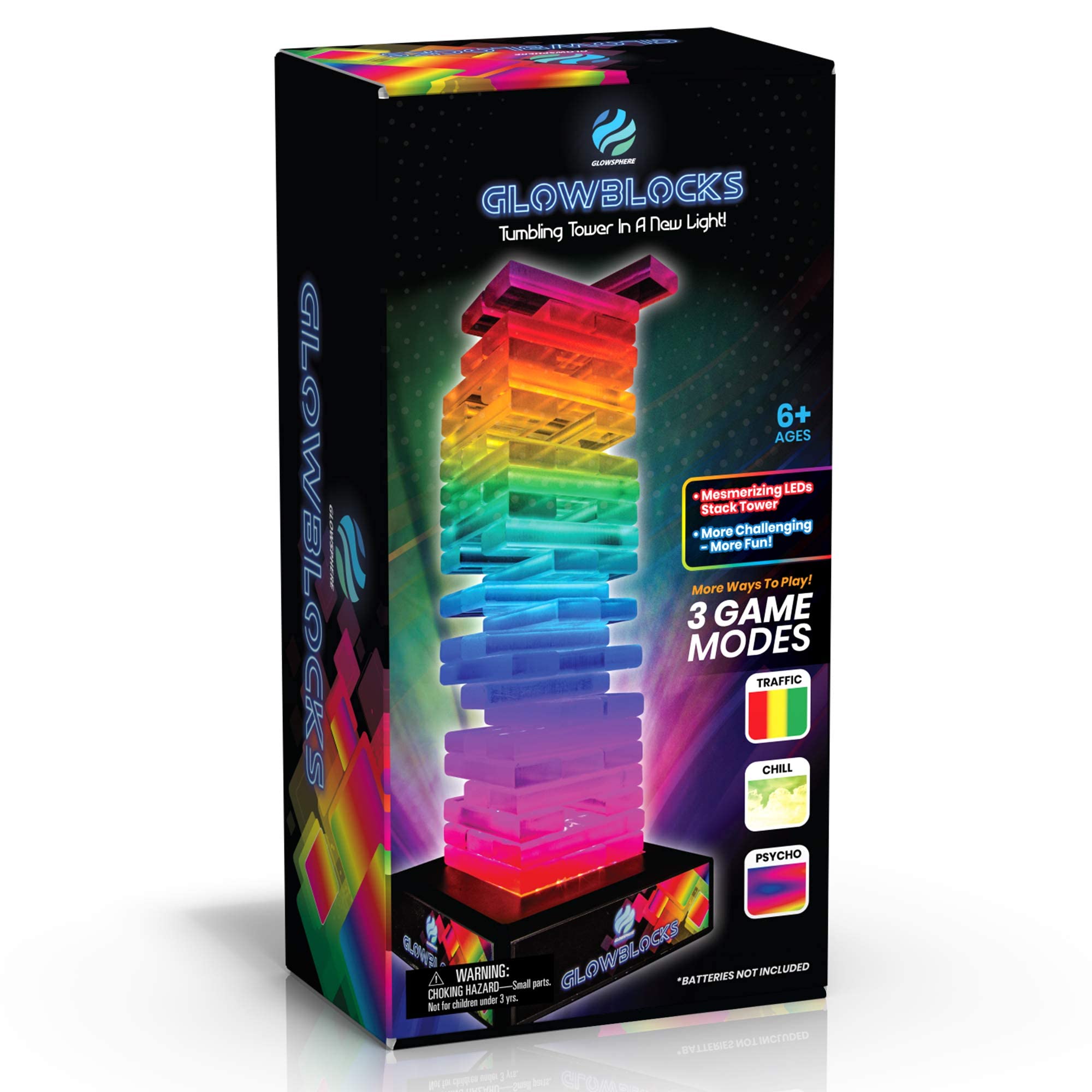 Glowblocks Light-Up Tumbling Tower Game, First Ever LED Building Blocks Stacking Game, Indoor Board Game for Kids and Adults for Family Game Night