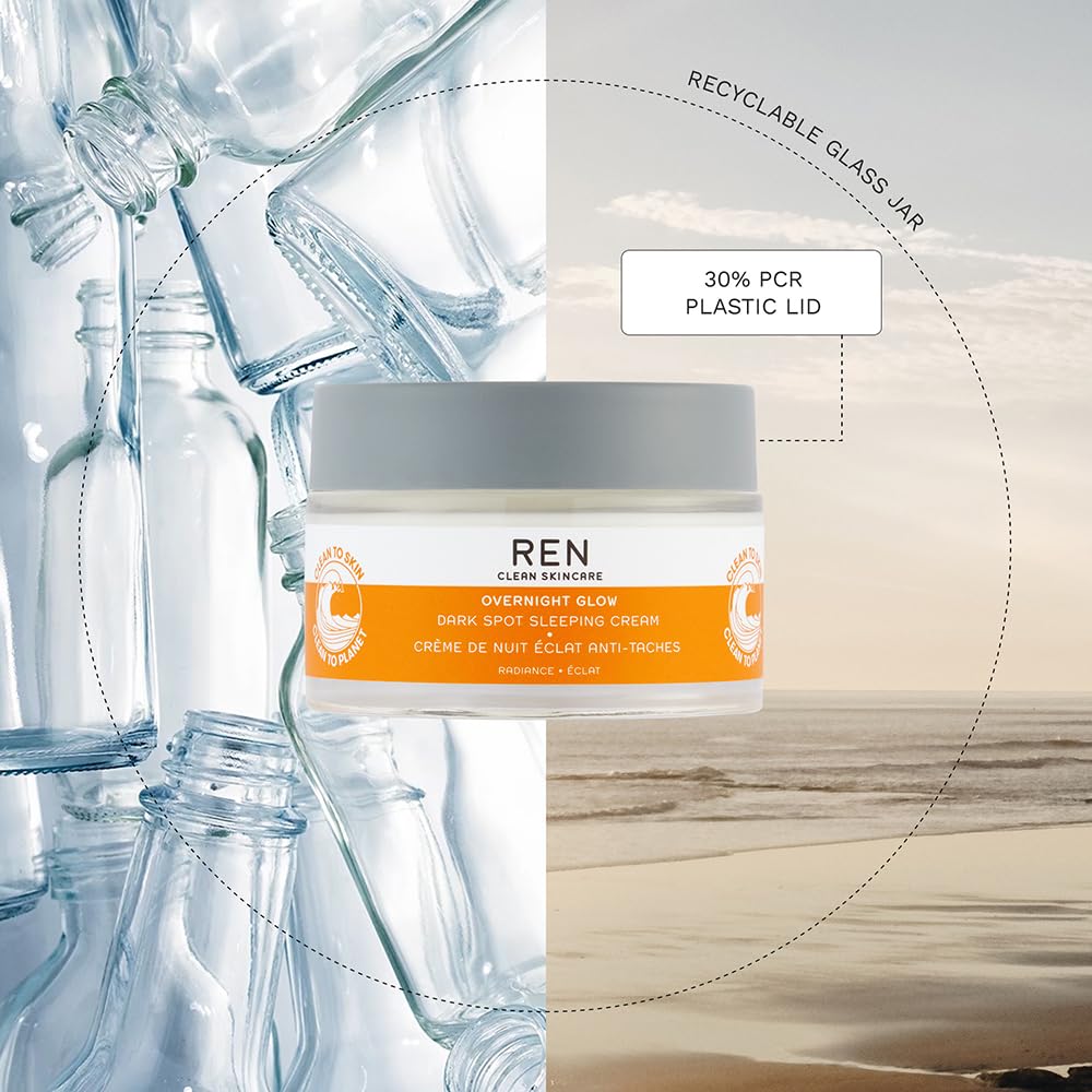 REN Clean Skincare Radiance Overnight Glow Dark Spot Sleeping Cream - Hydrating Facial Moisturizer, Clinically Proven to Reduce the Appearance of Dark Spots, Awake to Dewy & Glowing Skin