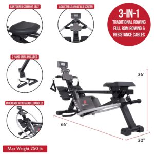 Body Power 3-in-1 Conversion Rowing Machine with Strength Resistance Cable Training, Rower Exercise Equipment for Home Gym BRW3268