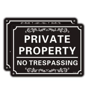 no trespassing signs private property sign (2 pack) 10” x 7” heavy 0.40 aluminum rust free sign professional printing uv protected weatherproof indoor or outdoor use …