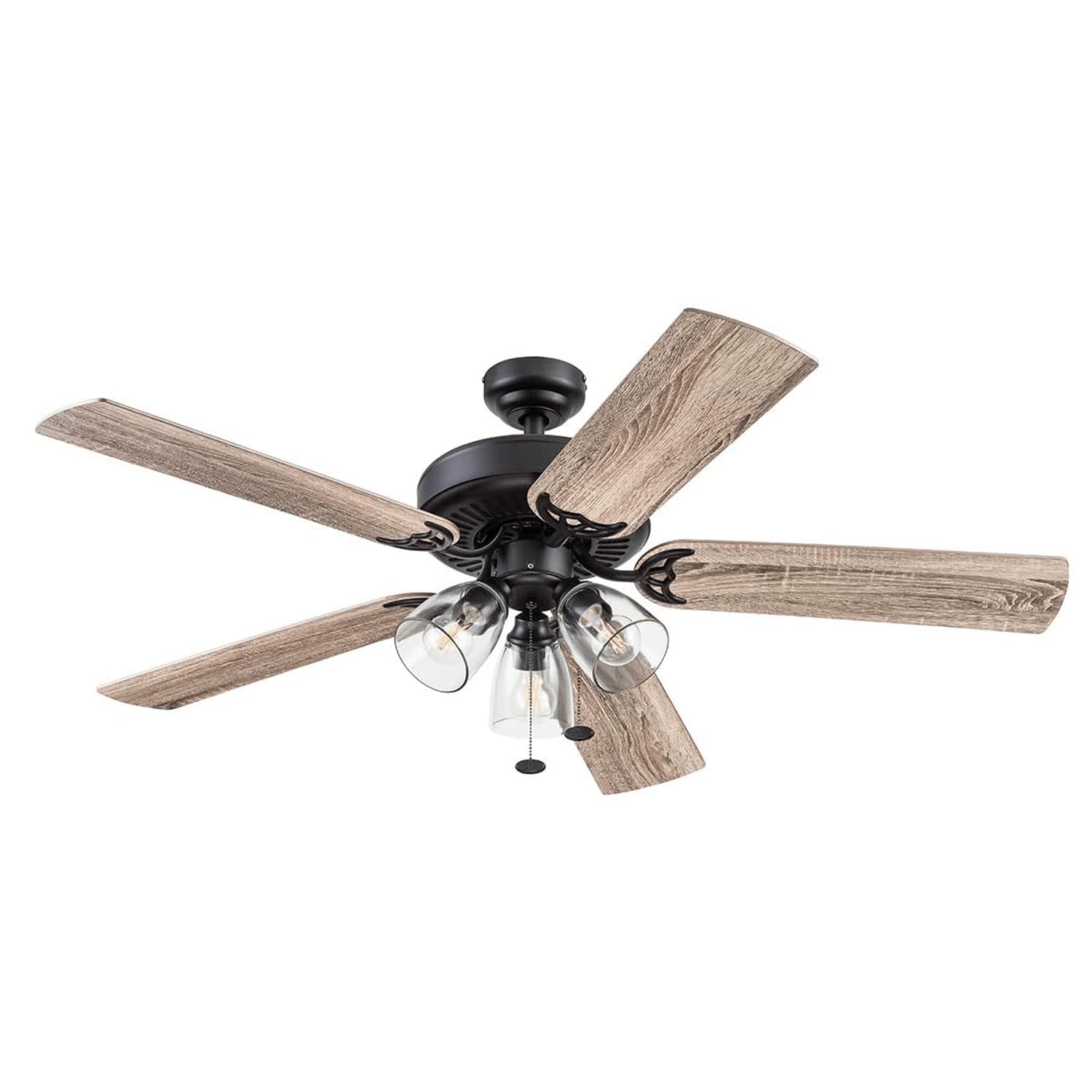 Prominence Home Saybrook, 52 inch Indoor Farmhouse LED Ceiling Fan with Light, Pull Chain, Three Mounting Options, Dual Finish Blades, Reversible Motor - 51593-01 (Espresso)