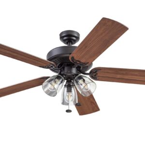 Prominence Home Saybrook, 52 inch Indoor Farmhouse LED Ceiling Fan with Light, Pull Chain, Three Mounting Options, Dual Finish Blades, Reversible Motor - 51593-01 (Espresso)