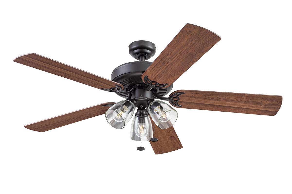 Prominence Home Saybrook, 52 inch Indoor Farmhouse LED Ceiling Fan with Light, Pull Chain, Three Mounting Options, Dual Finish Blades, Reversible Motor - 51593-01 (Espresso)