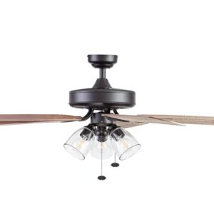 Prominence Home Saybrook, 52 inch Indoor Farmhouse LED Ceiling Fan with Light, Pull Chain, Three Mounting Options, Dual Finish Blades, Reversible Motor - 51593-01 (Espresso)