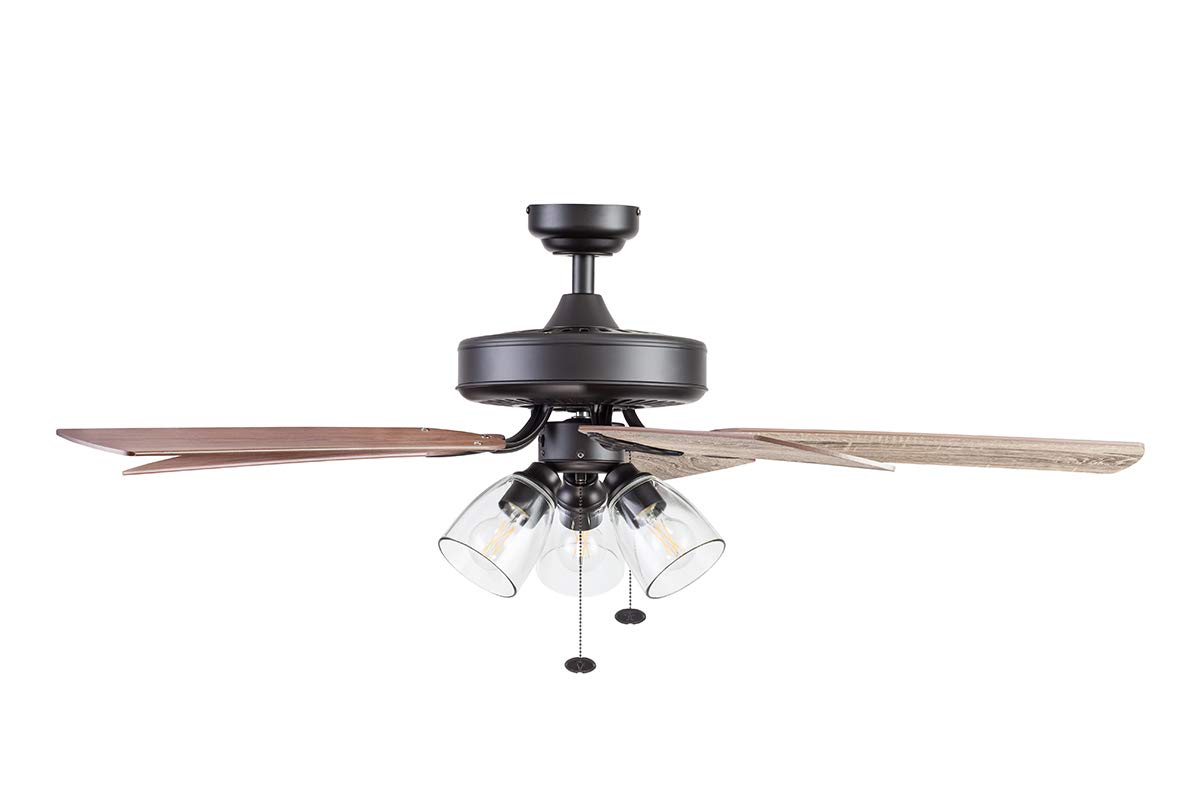 Prominence Home Saybrook, 52 inch Indoor Farmhouse LED Ceiling Fan with Light, Pull Chain, Three Mounting Options, Dual Finish Blades, Reversible Motor - 51593-01 (Espresso)