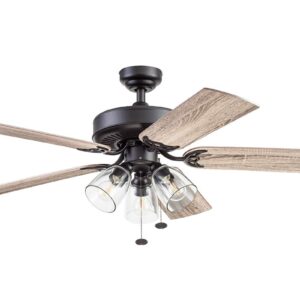 Prominence Home Saybrook, 52 inch Indoor Farmhouse LED Ceiling Fan with Light, Pull Chain, Three Mounting Options, Dual Finish Blades, Reversible Motor - 51593-01 (Espresso)