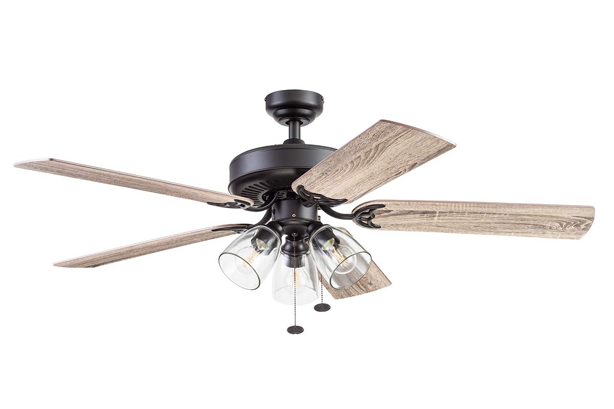 Prominence Home Saybrook, 52 inch Indoor Farmhouse LED Ceiling Fan with Light, Pull Chain, Three Mounting Options, Dual Finish Blades, Reversible Motor - 51593-01 (Espresso)