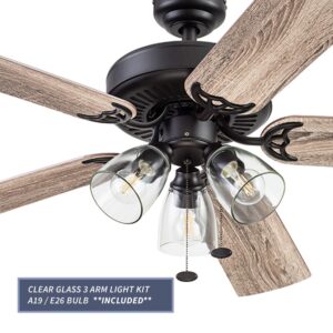 Prominence Home Saybrook, 52 inch Indoor Farmhouse LED Ceiling Fan with Light, Pull Chain, Three Mounting Options, Dual Finish Blades, Reversible Motor - 51593-01 (Espresso)