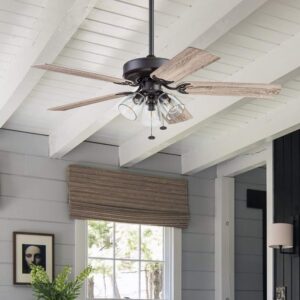 Prominence Home Saybrook, 52 inch Indoor Farmhouse LED Ceiling Fan with Light, Pull Chain, Three Mounting Options, Dual Finish Blades, Reversible Motor - 51593-01 (Espresso)