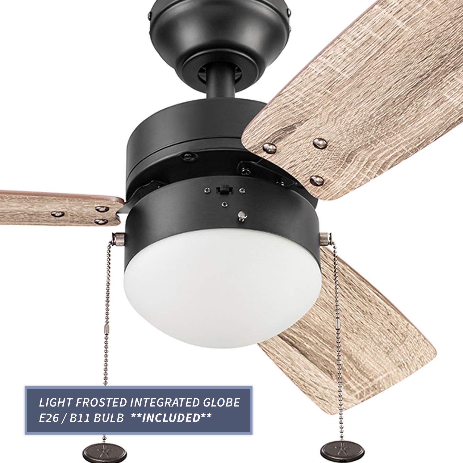 Prominence Home Rawling, 30 Inch Contemporary Indoor LED Ceiling Fan with Light, Pull Chain, Dual Mounting Options, Modern Dual Finish Blades, Reversible Motor - 51587-01 (Bronze)