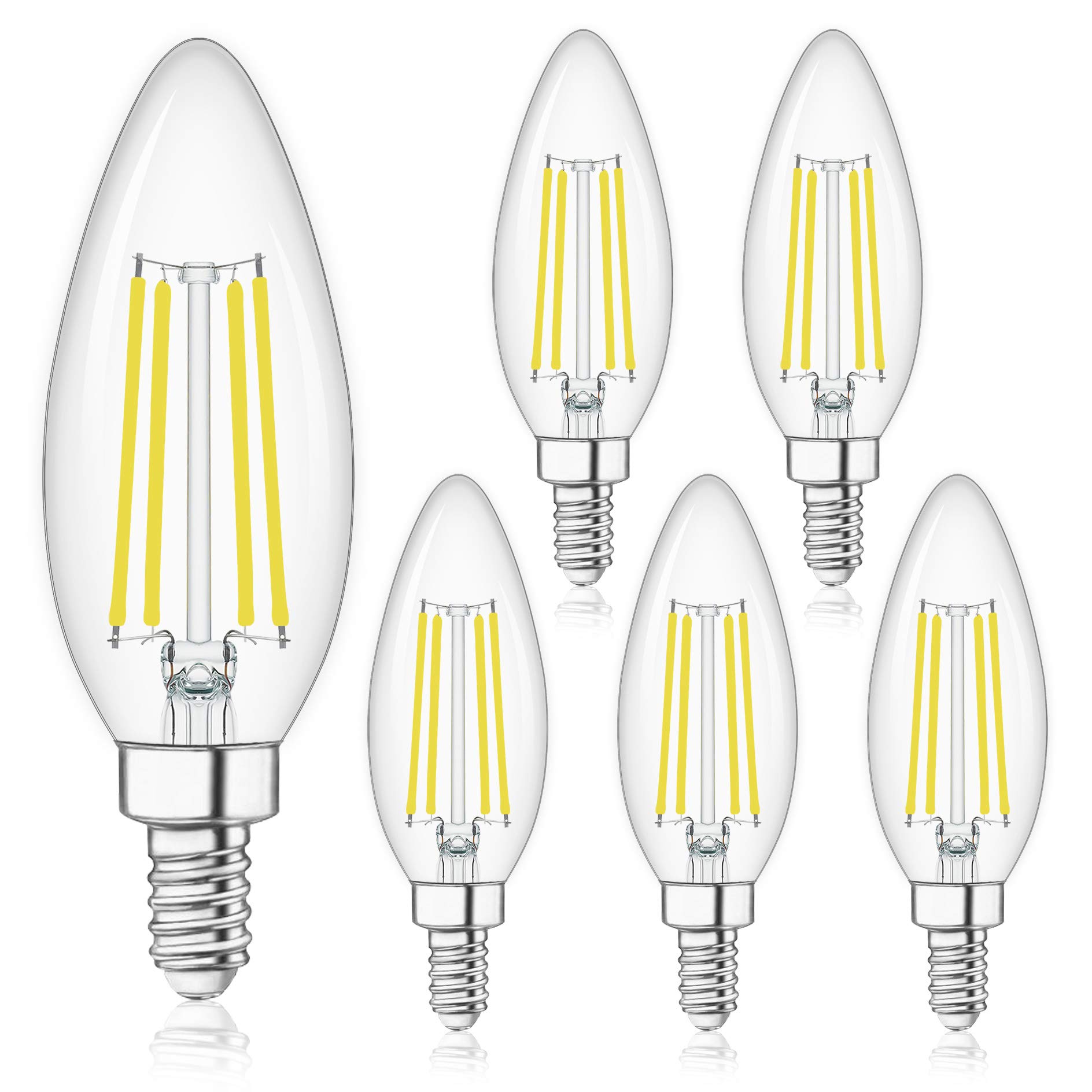 winshine E12 Candelabra LED Bulbs Dimmable 4000K Daylight 60W Equivalent,Type B Light Bulb for Chandelier, C35 Ceiling Fan Light Bulb Clear Glass,600LM,6 Pack