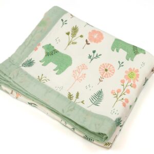 Farmer Mani Floral Bear Muslin Swaddle Blankets, Baby Muslin Quilt for Boys Girls Toddlers, Everything Blanket, Stroller Cover, Large 43"X45"(Flower Bear)