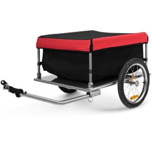 goplus bike cargo trailer, foldable bicycle trailer with 16” wheels, removable cover, oxford fabric, folding frame quick release, bike cart bike wagon trailer for luggage, tools, groceries