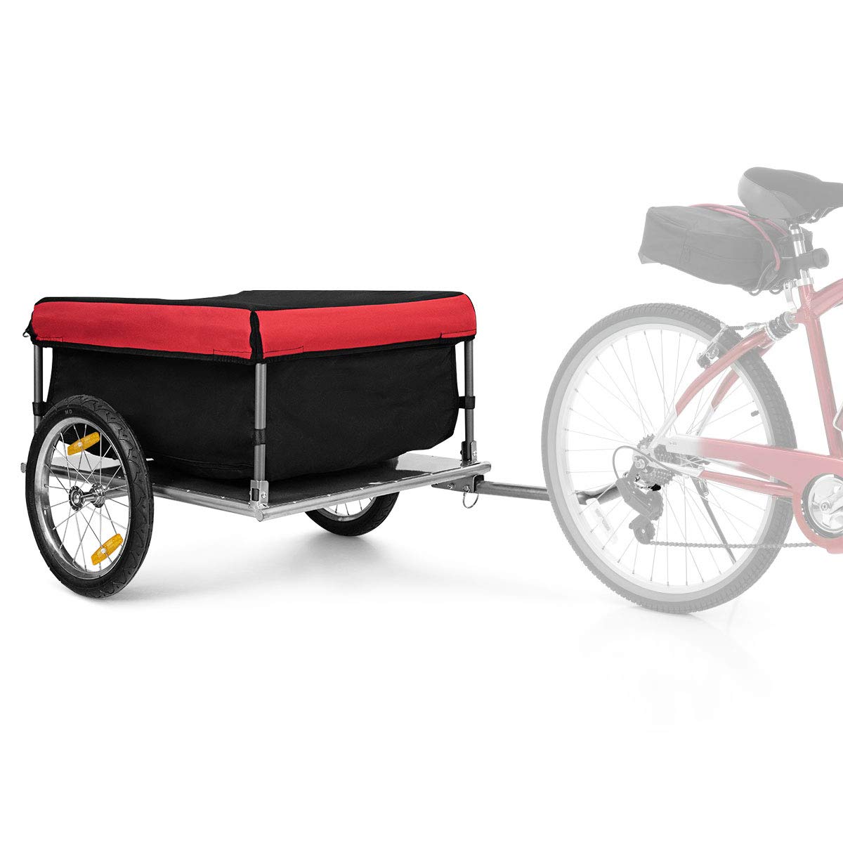 Goplus Bike Cargo Trailer, Foldable Bicycle Trailer with 16” Wheels, Removable Cover, Oxford Fabric, Folding Frame Quick Release, Bike Cart Bike Wagon Trailer for Luggage, Tools, Groceries