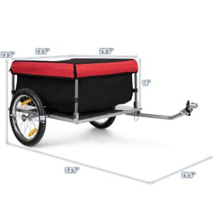 Goplus Bike Cargo Trailer, Foldable Bicycle Trailer with 16” Wheels, Removable Cover, Oxford Fabric, Folding Frame Quick Release, Bike Cart Bike Wagon Trailer for Luggage, Tools, Groceries