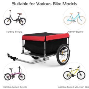 Goplus Bike Cargo Trailer, Foldable Bicycle Trailer with 16” Wheels, Removable Cover, Oxford Fabric, Folding Frame Quick Release, Bike Cart Bike Wagon Trailer for Luggage, Tools, Groceries