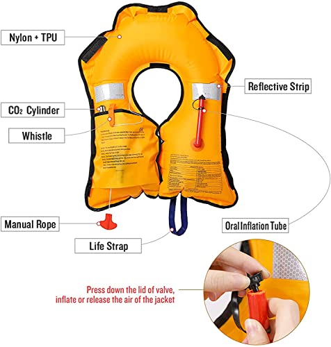 MOCOTONO Inflatable Life Jacket, Automatic/Manual Inflatable PFD Life Vest for Adults, Red - Auto Inflatable