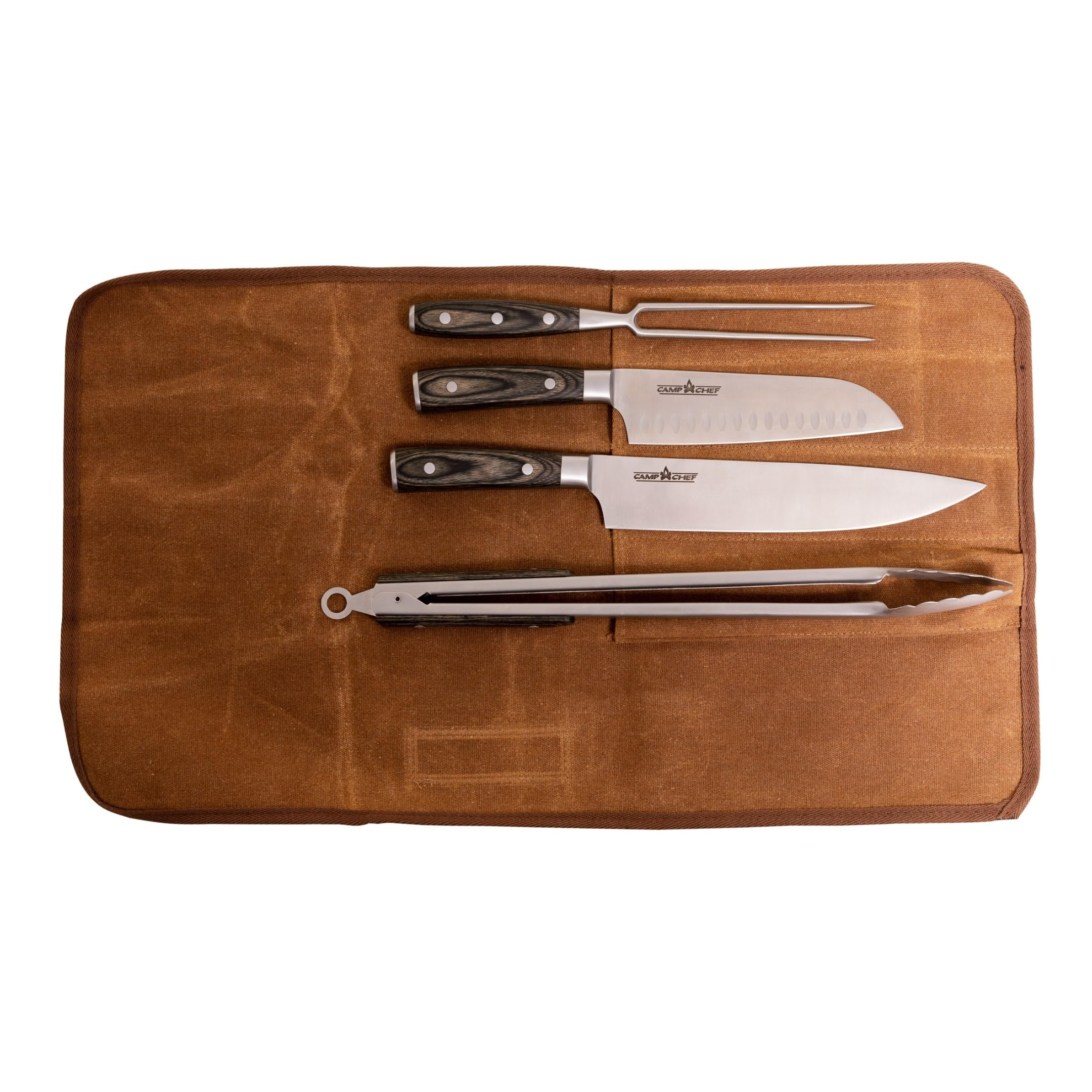 Camp Chef 4-Piece Carving Set - Includes Chef Knife, Santoku Knife, Grill Tongs & Carving Fork - Perfect for Indoor & Outdoor Cooking