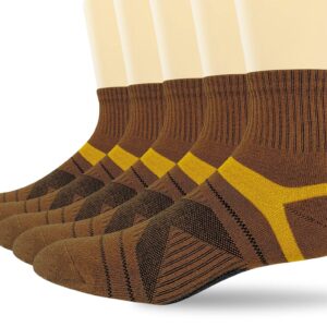 HaloYIYI Men's 5 Pack Athletic Ankle Quarter Socks Performance Breathable Sport Low Cut Brown Socks (Brown, 10-13|US Men's Shoe Size 6-11)