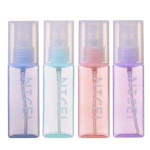 spray bottles 50ml(1.7oz), 4 pack empty plastic mini travel bottle set with fine mist portable refillable makeup cosmetic atomizer travel size bottle for perfume, cosmetic, skincare, aromatherapy