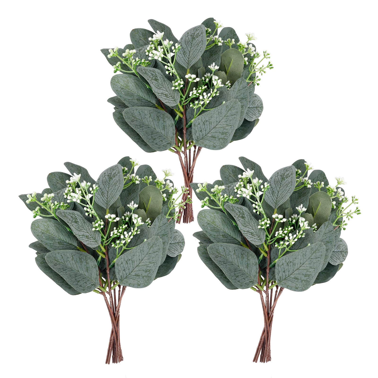 Whonline 20pcs Artificial Eucalyptus Leaves Stems with White Seeds Short Silver Dollar Artificial Flowers for Decoration Greenery Stems Plants for Flower Arrangement Wedding Bouquets Decor