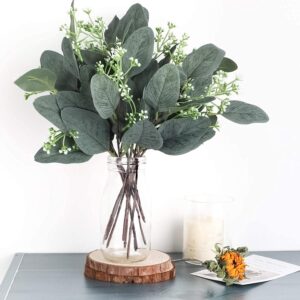 Whonline 20pcs Artificial Eucalyptus Leaves Stems with White Seeds Short Silver Dollar Artificial Flowers for Decoration Greenery Stems Plants for Flower Arrangement Wedding Bouquets Decor