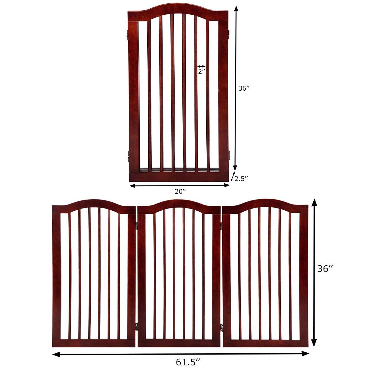 PETSITE Dog Gate Wooden Pet Puppy Dog Safety Gate Fence 3-Panel Folding Dog Gate Barrier, 36" High