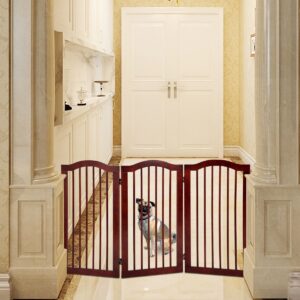 PETSITE Dog Gate Wooden Pet Puppy Dog Safety Gate Fence 3-Panel Folding Dog Gate Barrier, 36" High