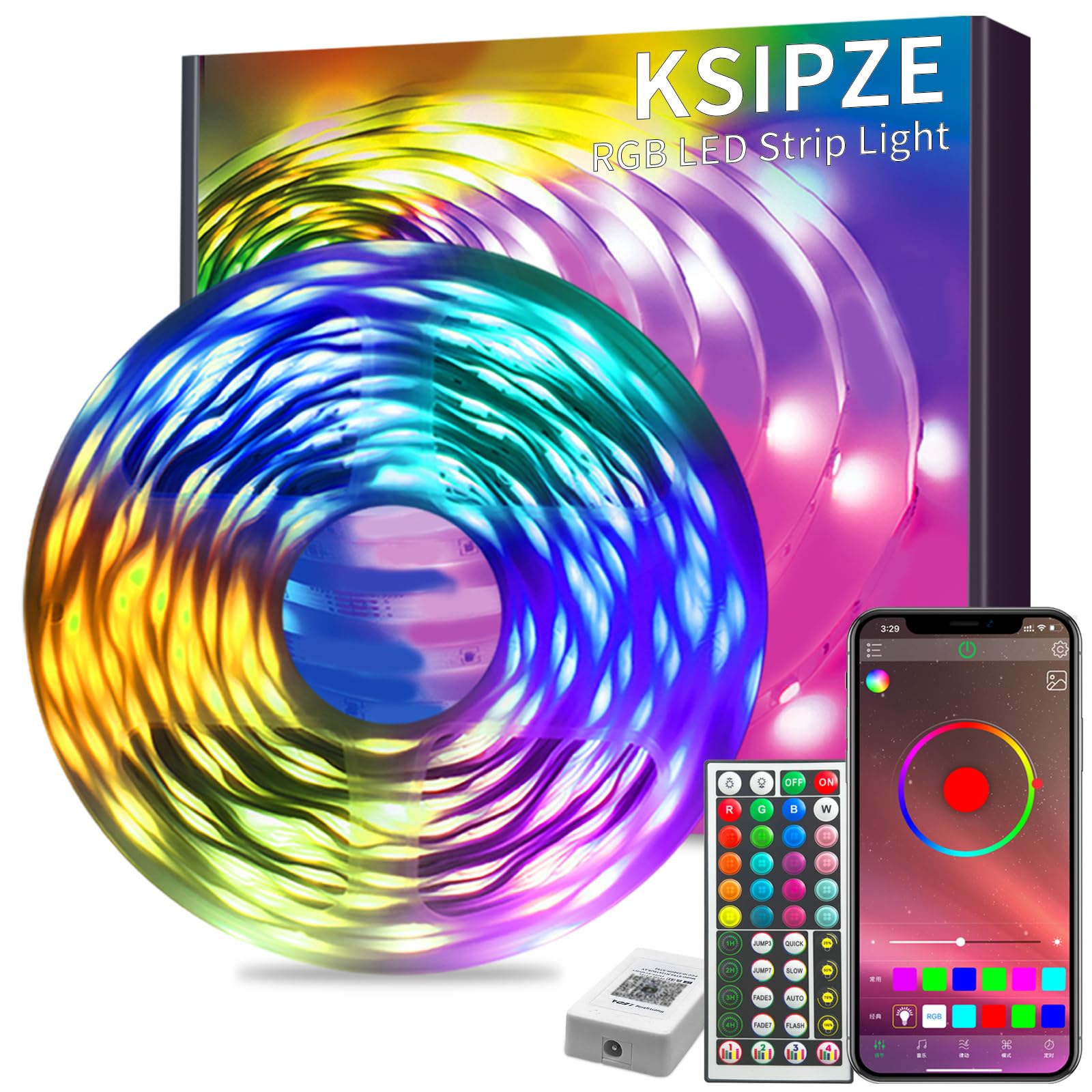 KSIPZE Led Strip Lights RGB Music Sync Color Changing,Bluetooth Led Lights with Smart App Control Remote,Led Lights